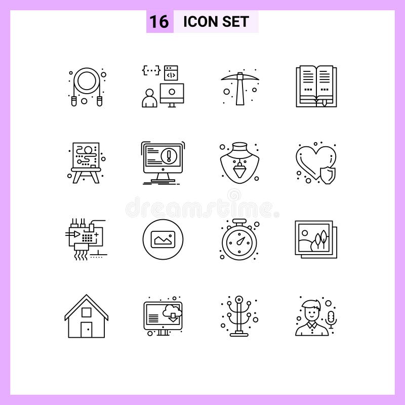 Universal Icon Symbols Group of 16 Modern Outlines of Process, Canvas ...