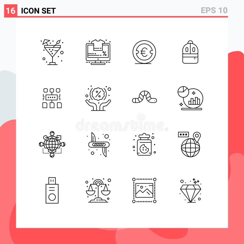 Modern Set of 16 Outlines and Symbols Such As Algorithm, Study, Coin ...