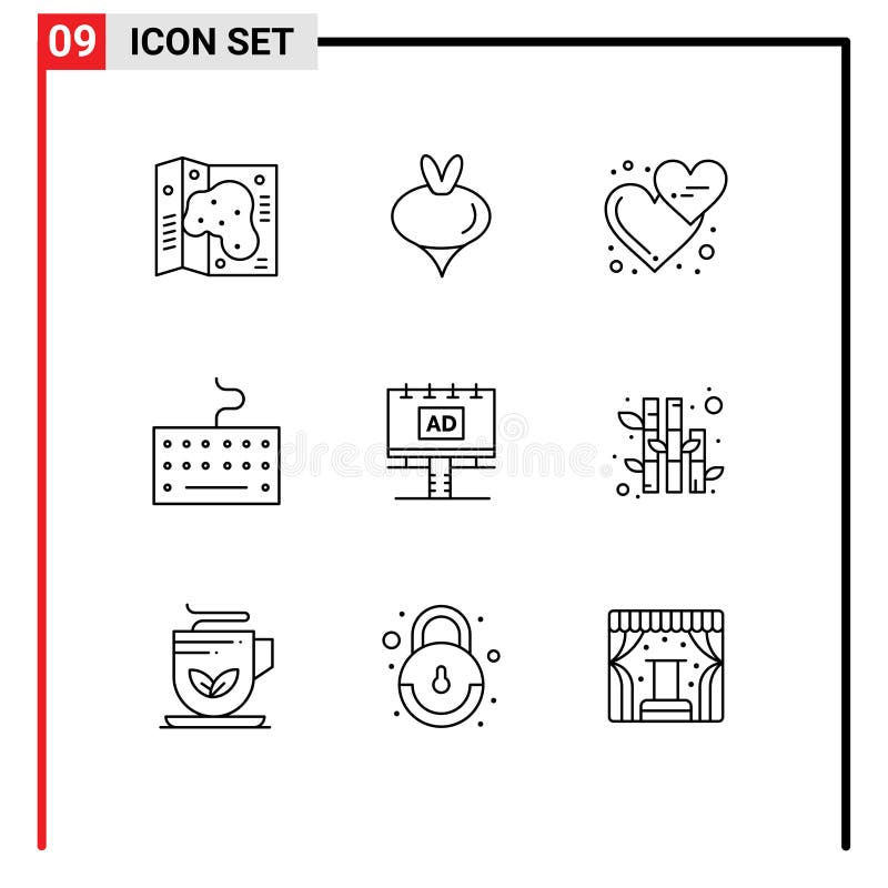 Modern Set of 9 Outlines and Symbols Such As Board, Type, Affection ...