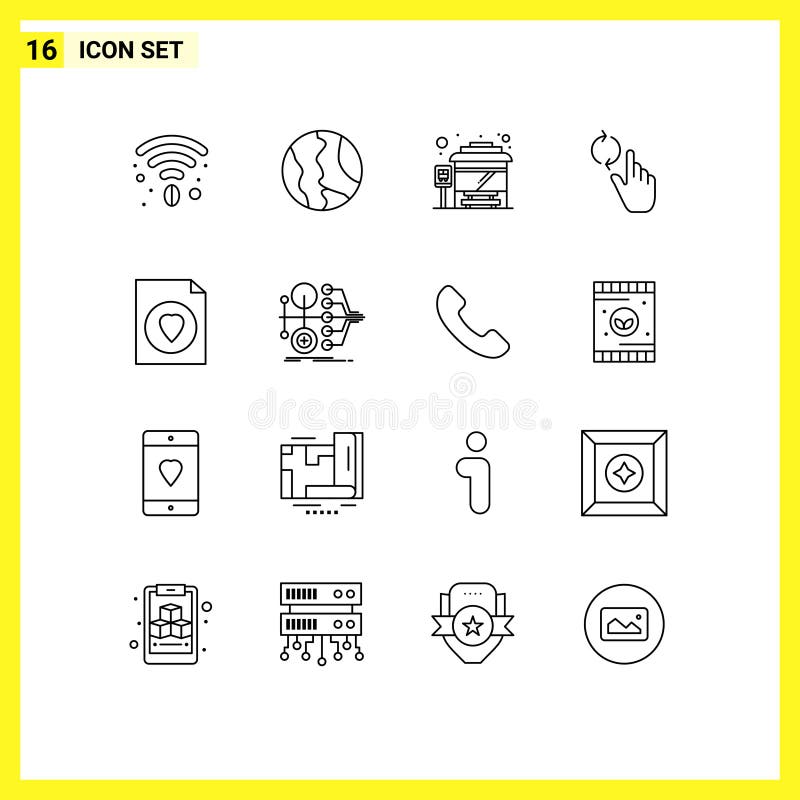 Modern Set of 16 Outlines and Symbols Such As File, Document, Bus ...