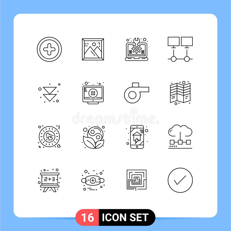 Modern Set of 16 Outlines and Symbols Such As Forward, Server, Idea ...
