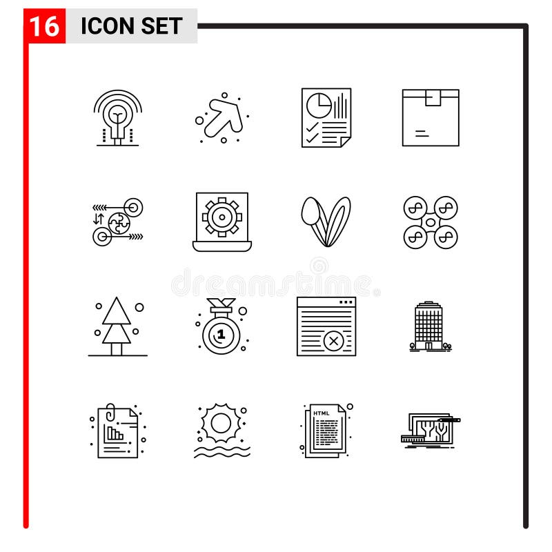 Modern Set of 16 Outlines and Symbols Such As Puzzle, Product, Data ...