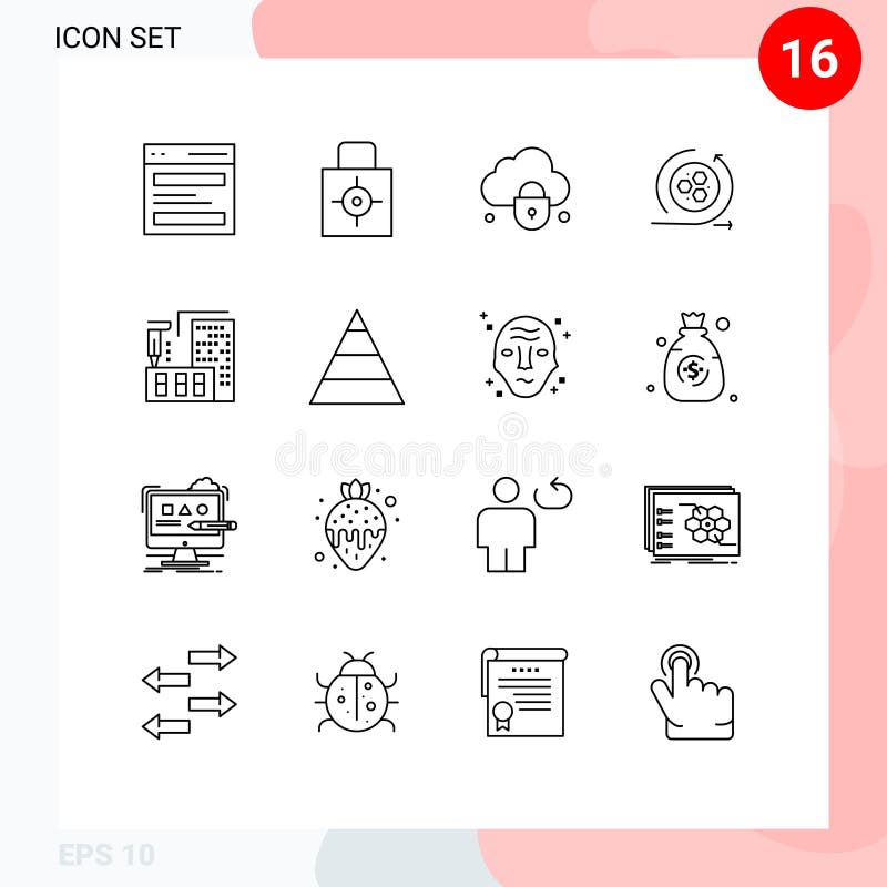 Modern Set of 16 Outlines and Symbols Such As Scince, Api, Security ...