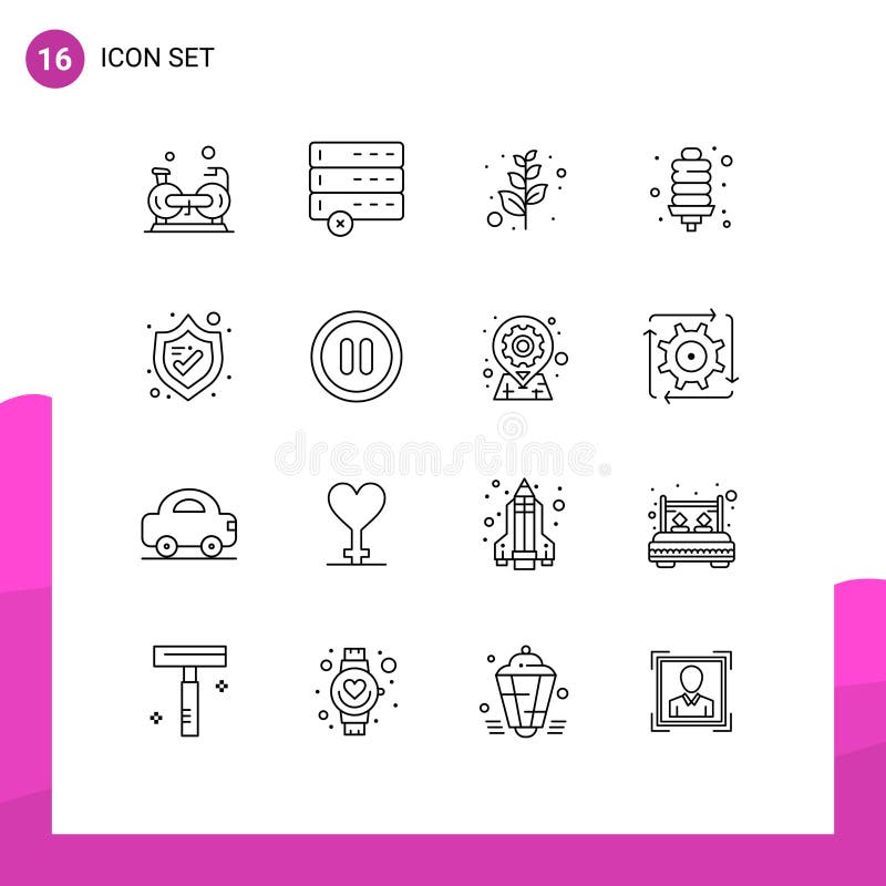 Modern Set of 16 Outlines and Symbols Such As Shield, Protection ...