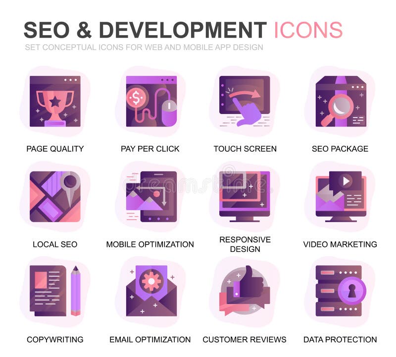 Modern Set Seo and Development Gradient Flat Icons for Website and ...