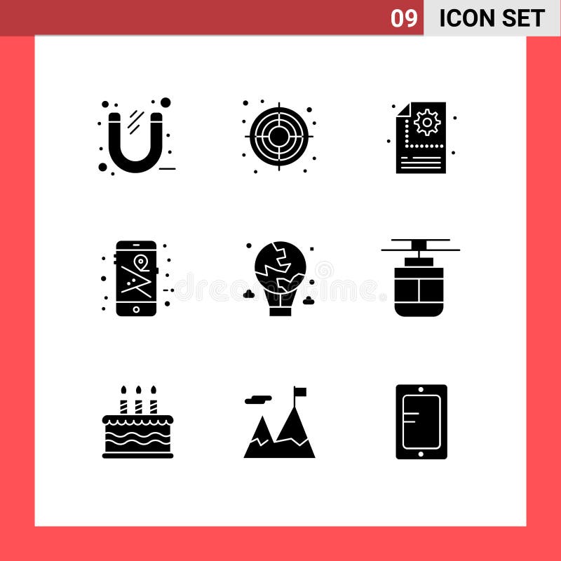 9 Creative Icons Modern Signs and Symbols of Balloon, Map Pin, Creative ...