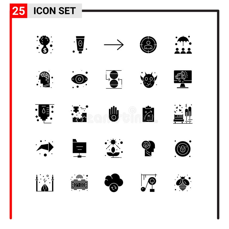 Modern Set of 25 Solid Glyphs and Symbols Such As Brain, Umbrella, Arrow, Protection, Audience ...