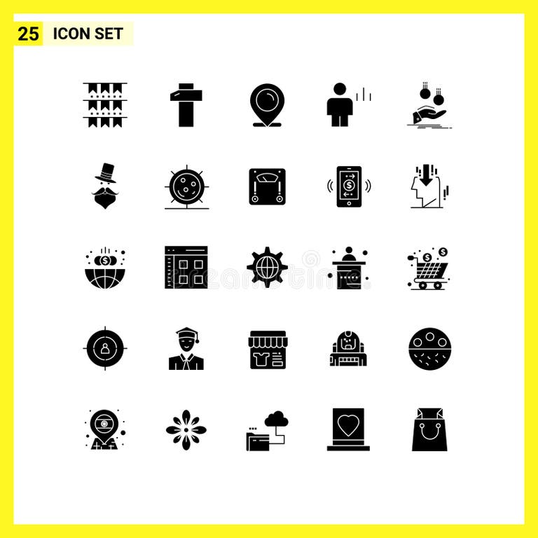 Modern Set of 25 Solid Glyphs and Symbols Such As Hand, Human, Map ...