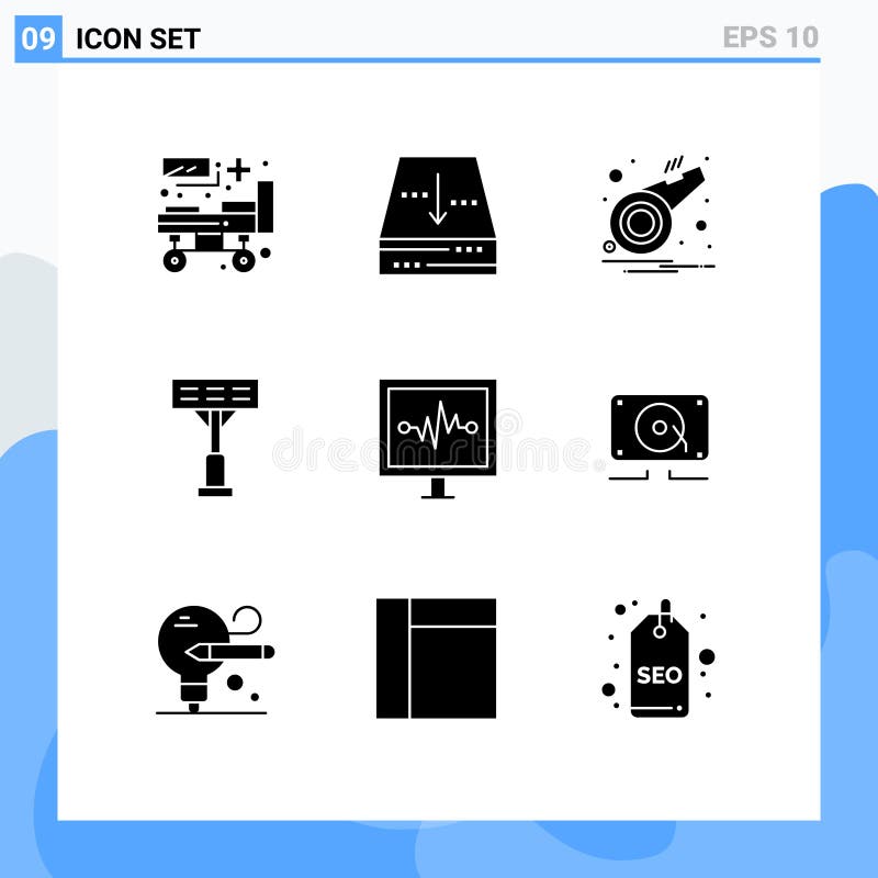 Modern Set of 9 Solid Glyphs and Symbols Such As Pulse, Heartbeat ...