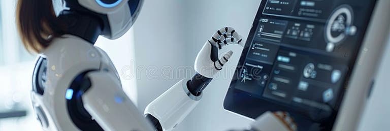 In a Modern Setting, a Humanoid Robot with a Touchscreen Interface ...