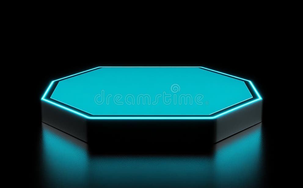 In a Modern Setting, Octagonal Neon Lights Illuminate a Solid Black ...