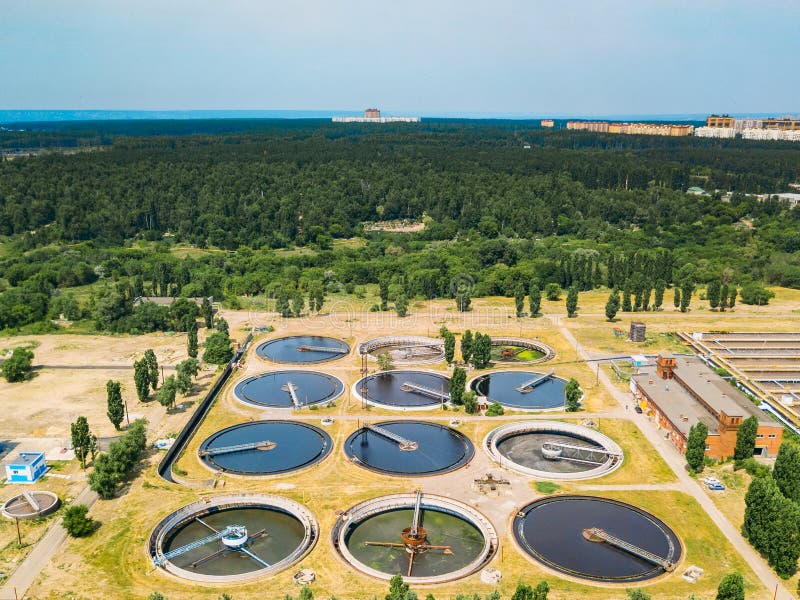 Modern Sewage Treatment Plant, Aerial View from Drone Stock Photo ...