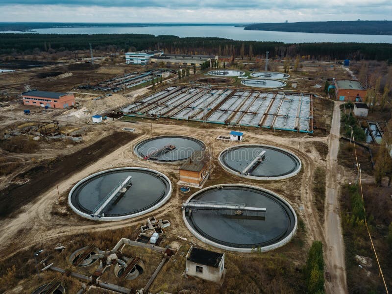 Modern Sewage Treatment Plant, Top View from Drone Stock Photo - Image ...