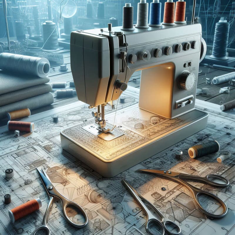Modern Sewing Machine in a Fashion Design Studio Stock Photo - Image of ...