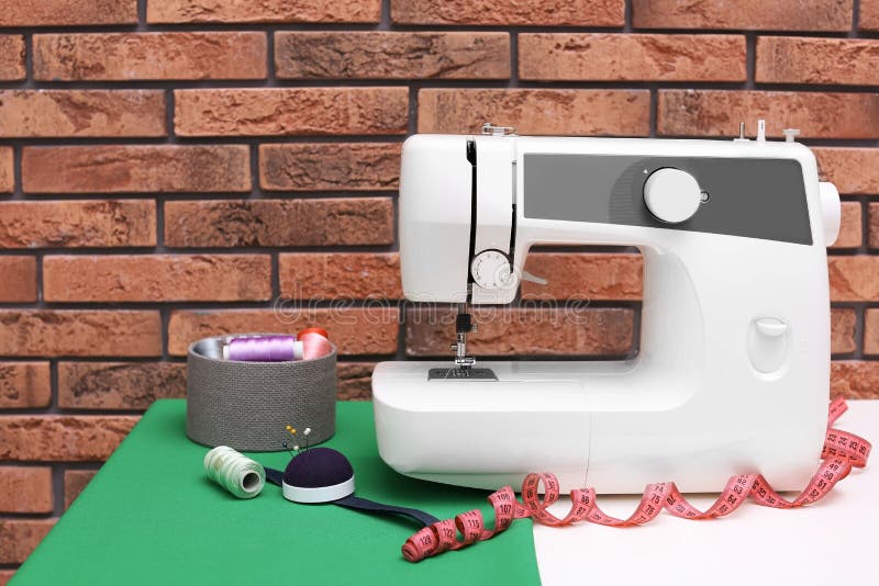 Modern Sewing Machine on Table Stock Photo - Image of fashion ...