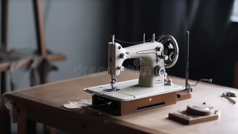 Modern Sewing Machine with Threads on Table Stock Illustration ...