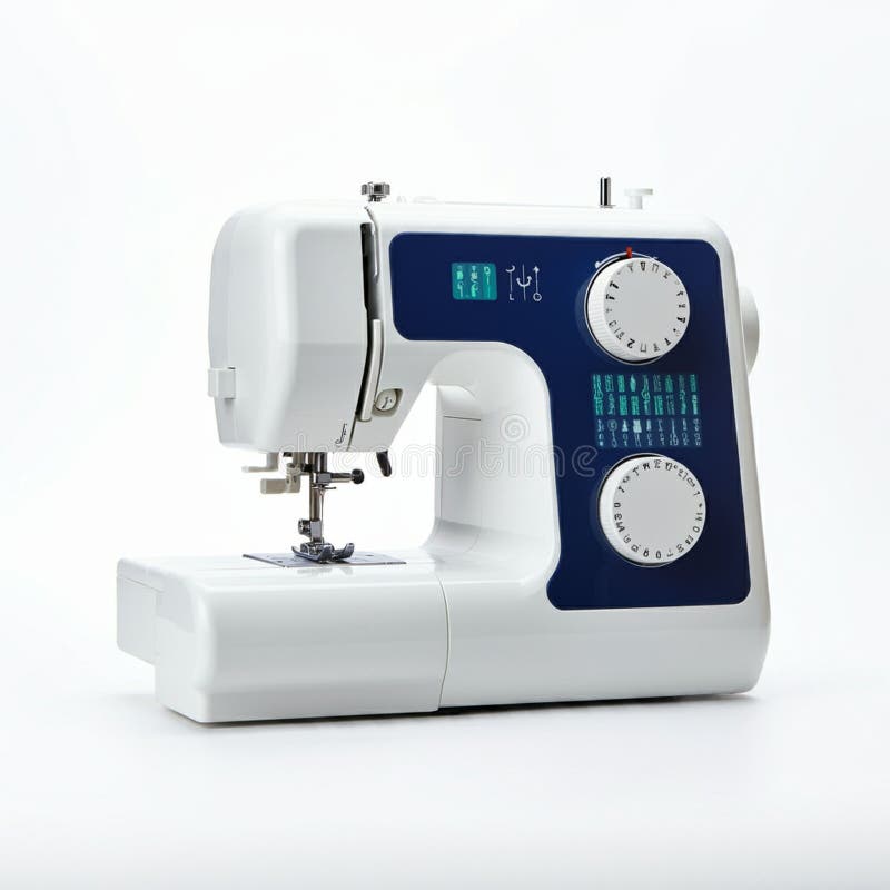 A Modern Sewing Machine with a White and Navy Blue Color Scheme. it ...