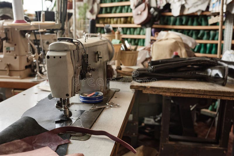 Modern Sewing Machine in the Workshop Stock Image - Image of ...