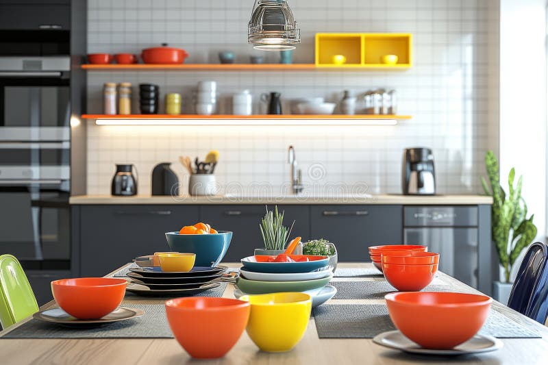 Modern Shared Kitchen in Student Residence Stock Illustration ...