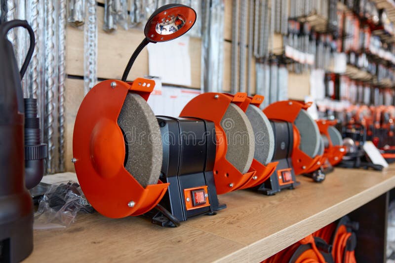 Modern Sharpening Wheel with Grinding Adhesive Disc at Store Showcase ...