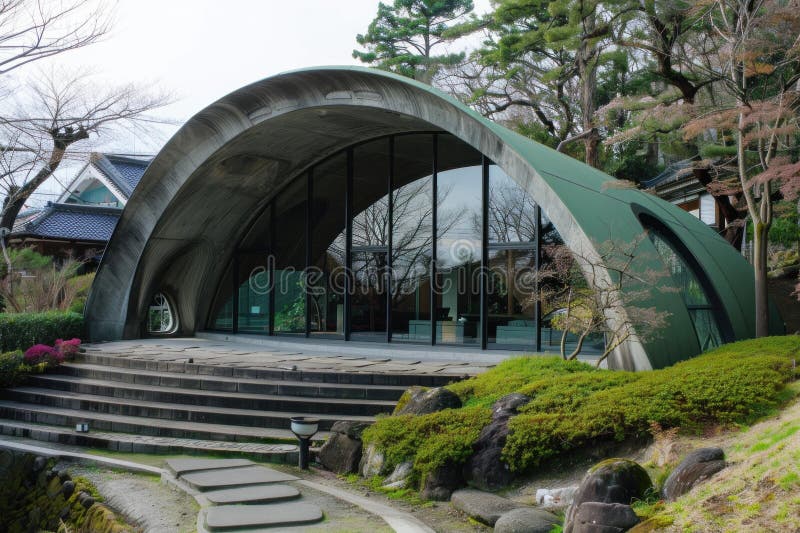 Modern Shell Shaped Building Reflecting Nature in Its Windows Stock ...