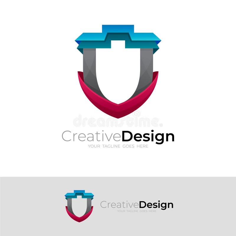 Modern Shield Logo and Castle Design Combination, 3d Style Stock Vector ...