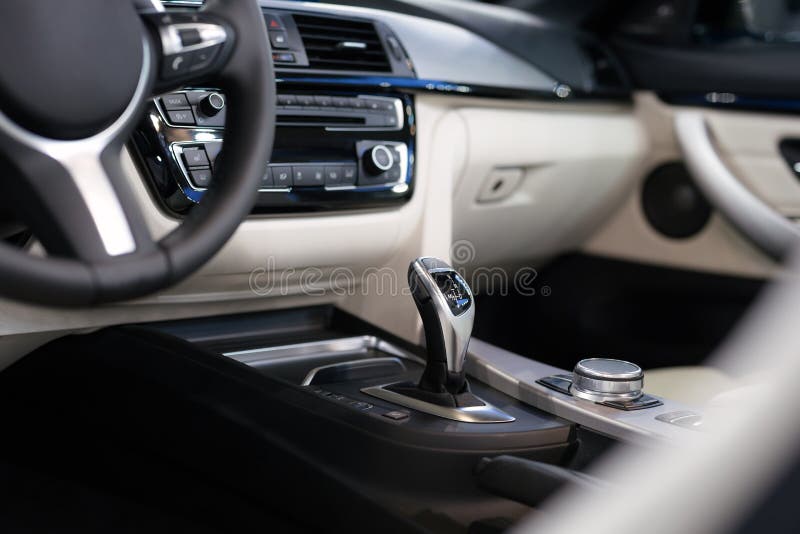 Modern Shift Gear in Luxury Car Interior Stock Image - Image of black ...