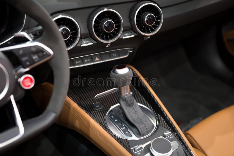 Modern Shift Gear in Luxury Car Interior Stock Image - Image of leather ...