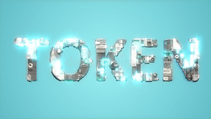 Modern Shining Cybernetic Text TOKEN on Blue Background - Abstract 3D ...