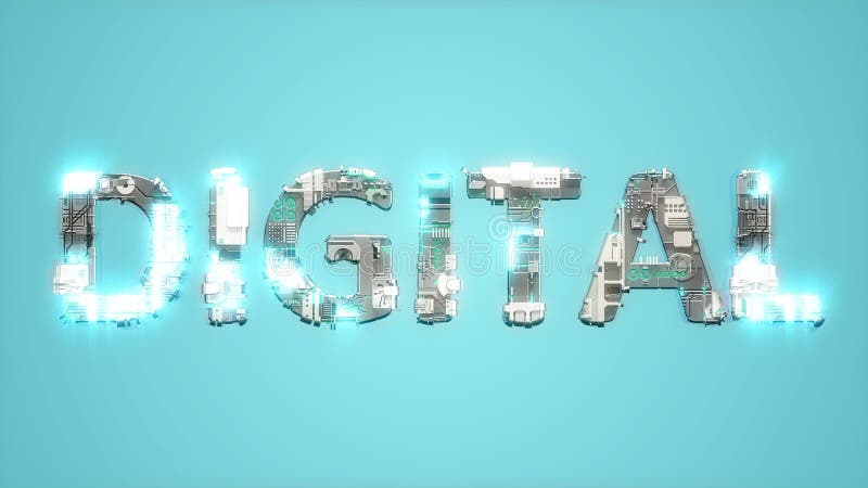 Modern Shining Cybernetical Text DIGITAL on Blue Bg - Abstract 3D ...