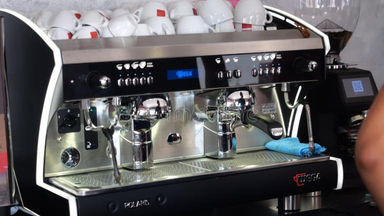 Modern, Shiny Espresso Machine with a Digital Display and Multiple ...