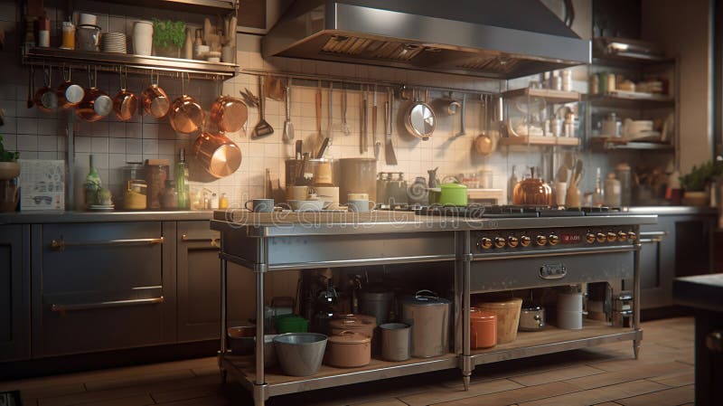 Modern Shiny Kitchen with Stainless Still Kitchenware and Equipment for ...