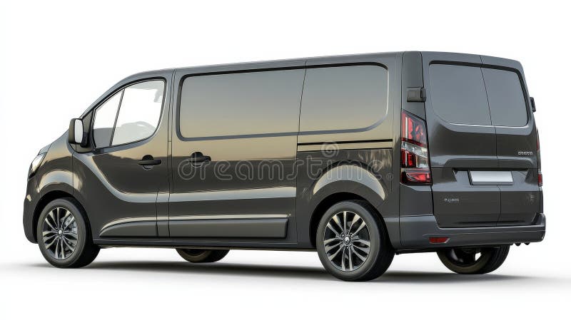 Modern Shiny Metallic Grey Panel Van Parked on White Background Stock ...