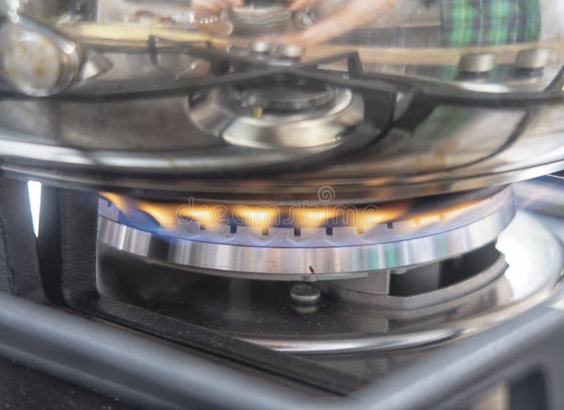 Silver Pan on a Modern Silver Gas Stove in the Kitchen Close-up Stock ...