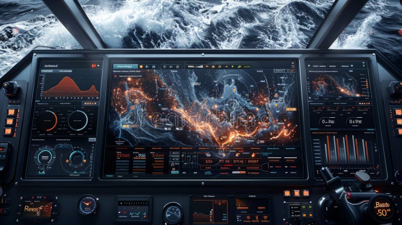 Modern Ship Cockpit Displaying Real Time Data during Navigation Stock ...