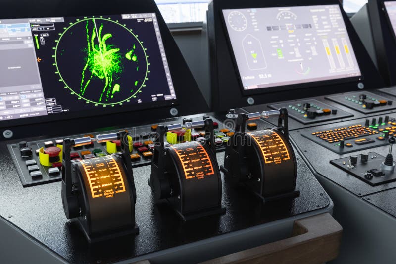 Modern Ship Control Panel with Radar Screen and Digital Navigation ...