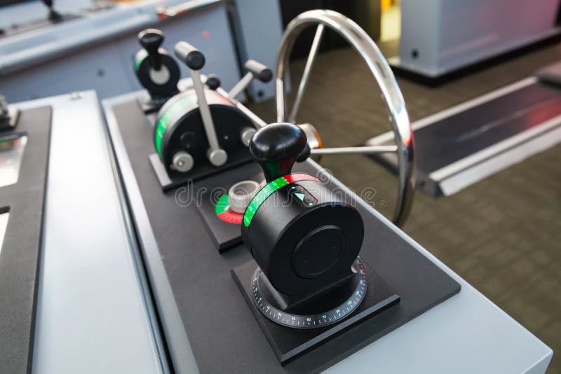 Modern Ship Control Panel with Steering Wheel Stock Photo - Image of ...