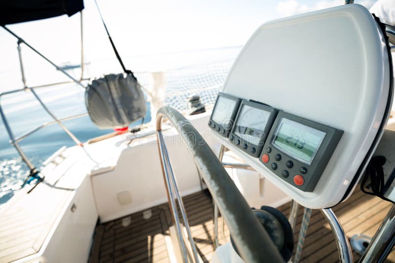 Ship Control Panel with Steering Wheel and Engine Accelerators Stock ...
