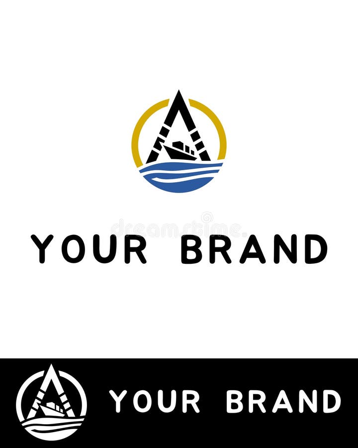 Modern Ship Logo with Stylized Waves, Circular Elements and a Gate in a ...