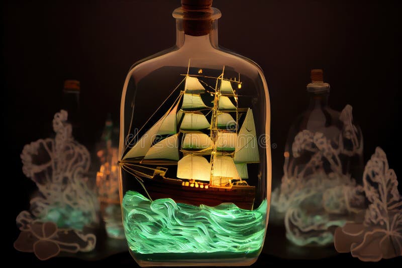 Modern Ship Model in Glass Bottle with Led Lights Stock Illustration ...