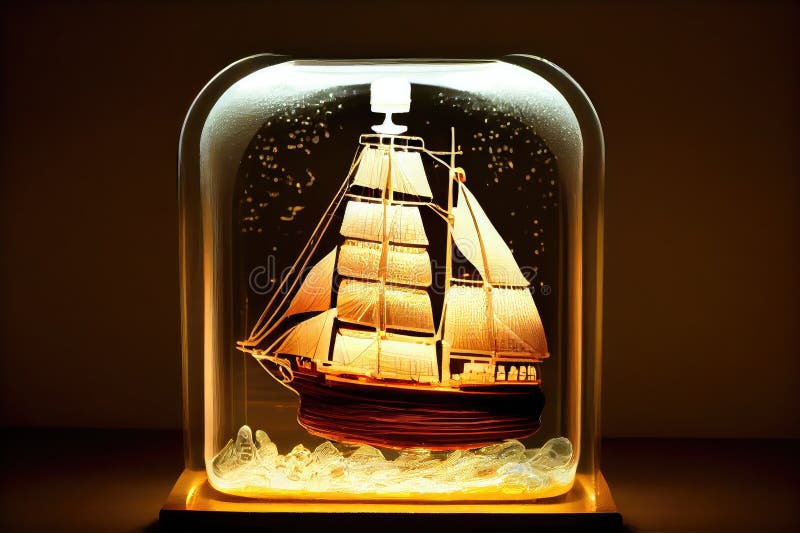 Modern Ship Model in Glass Bottle with Led Lights Stock Illustration ...
