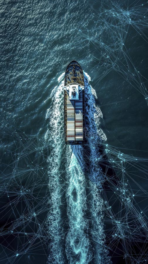 Modern Ship with a Network of Digital Pathways Stock Illustration ...