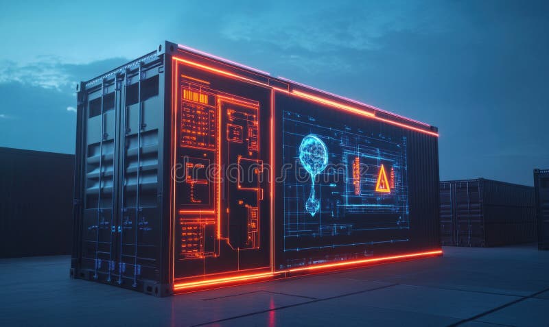 Futuristic Shipping Container with Digital Display Stock Photo - Image ...