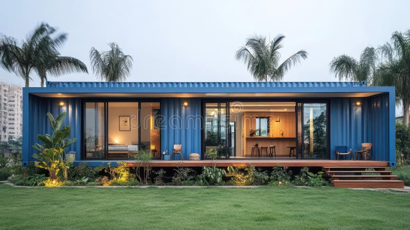 Modern Shipping Container Home Design Stock Photo - Image of affordable ...