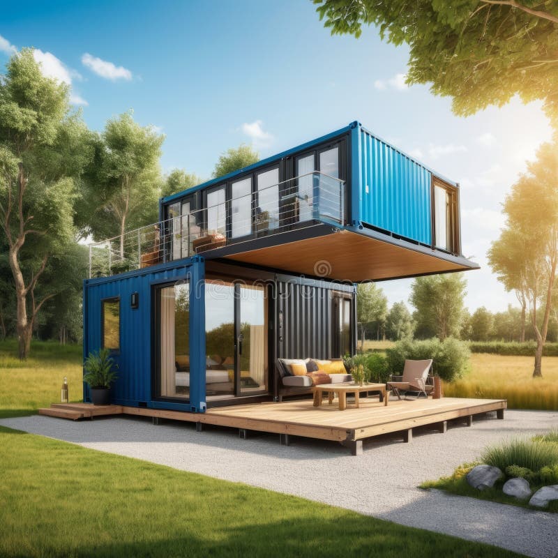 Modern Shipping Container House Home Stock Illustration - Illustration ...