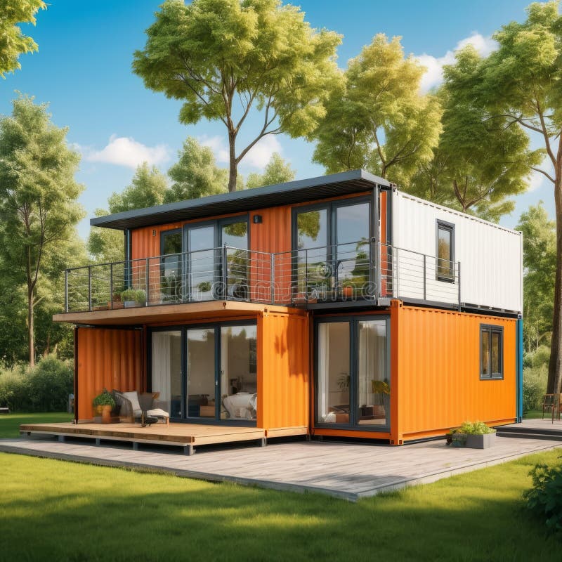 Modern Shipping Container House Home Stock Illustration - Illustration ...