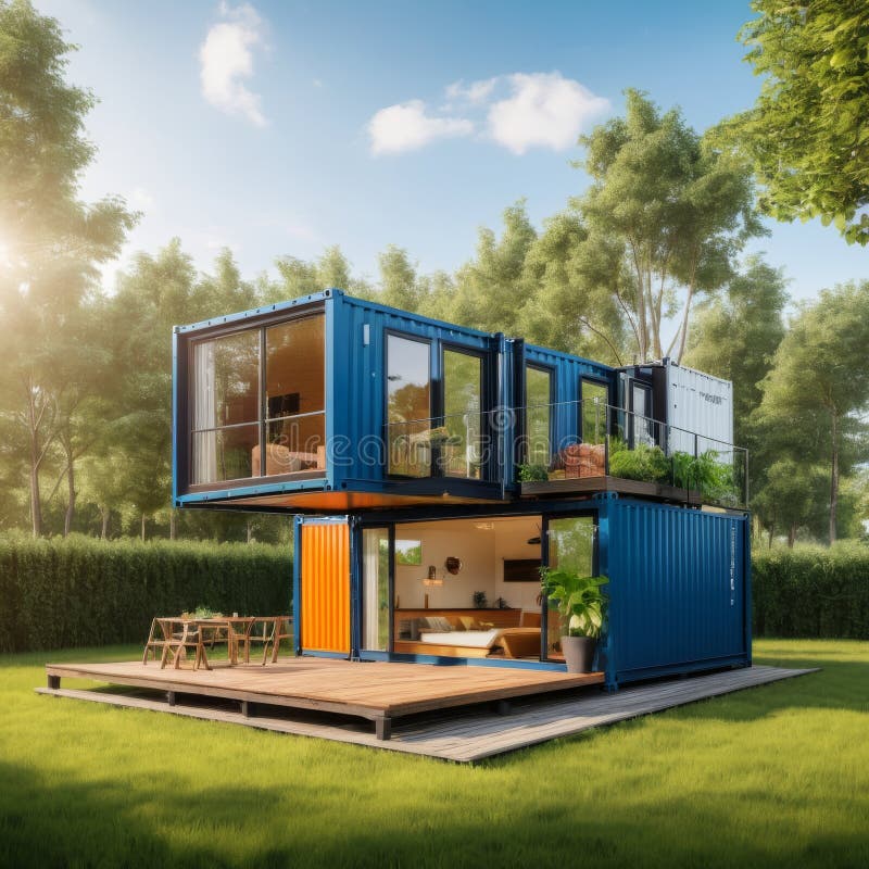Modern Shipping Container House Home Stock Illustration - Illustration ...
