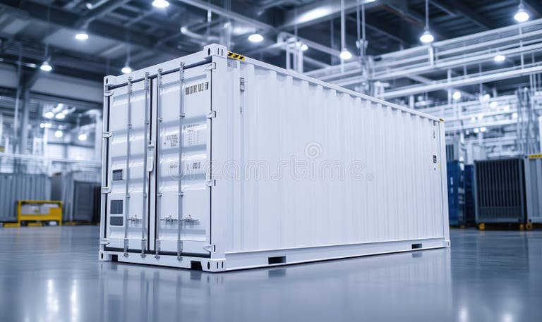 Modern Shipping Container in Industrial Warehouse Setting with ...