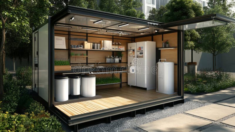Modern Shipping Container Kitchen Design Stock Illustration ...