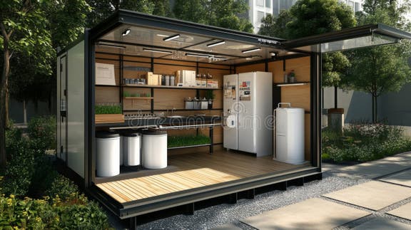 Modern Shipping Container Kitchen Design Stock Illustration ...
